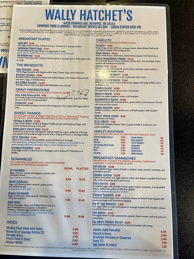 A menu that reads like a love letter to breakfast. Decision paralysis has never been so delicious.