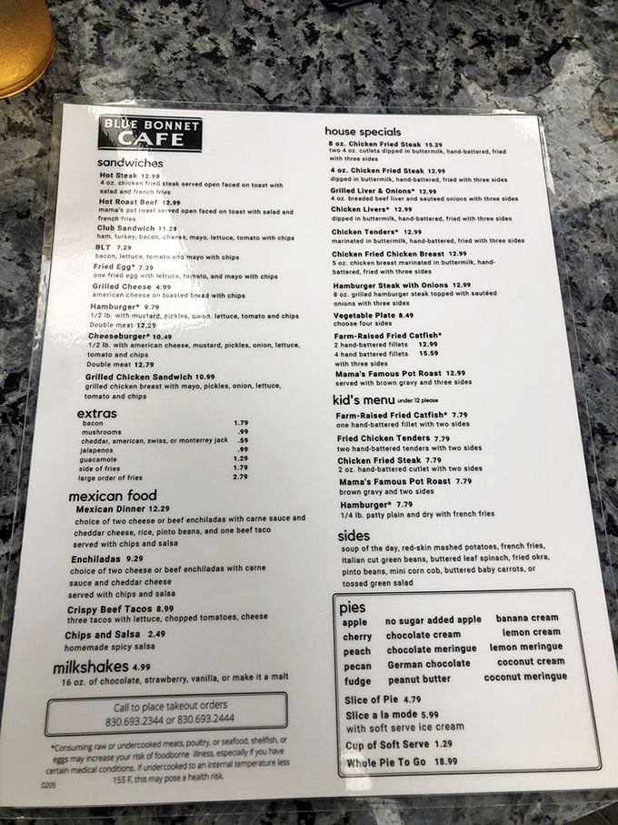 This menu reads like a love letter to comfort food. Notice how "pies" gets its own special section&mdash;priorities firmly in order here.