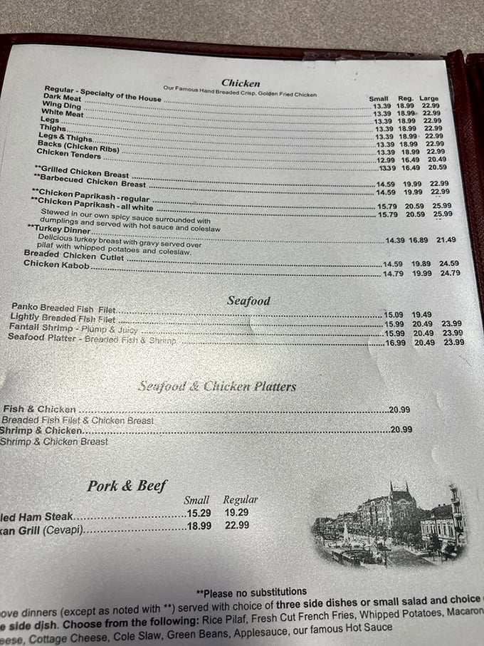 The menu reads like a chicken lover's dream journal. No need for fancy descriptions when the bird speaks for itself.