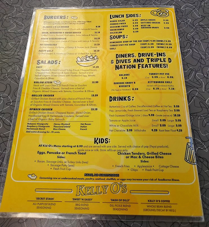 The golden-hued menu reads like a love letter to American classics. Breakfast all day? That's not a luxury&mdash;that's a necessity!