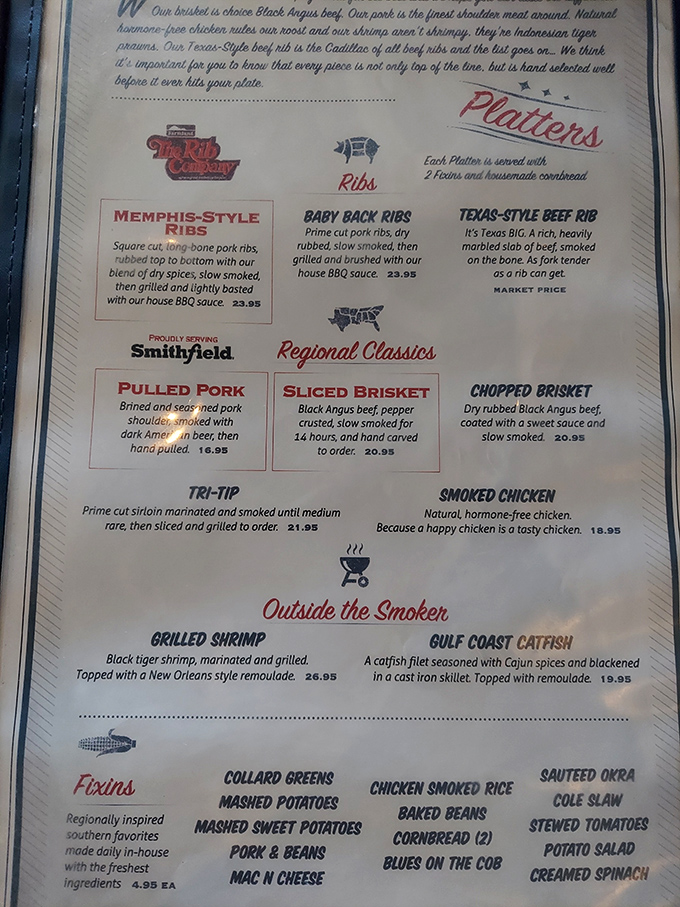 The menu reads like a cross-country road trip through America's barbecue belt&mdash;Memphis ribs, Texas beef, and Carolina pulled pork under one roof.