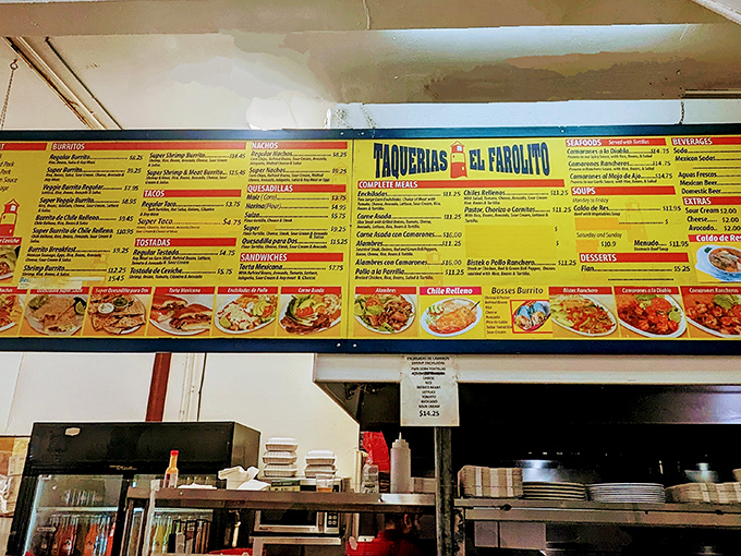 The menu board stretches like the Great Wall of Flavor, offering a dizzying array of Mexican delights that'll have you plotting return visits.