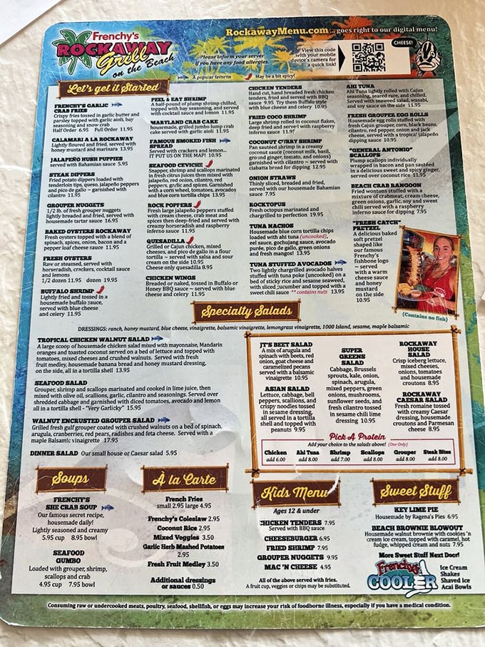 Menu treasure map alert! Navigating Frenchy's offerings feels like discovering the Gulf's greatest hits, with the legendary grouper sandwich holding court as the undisputed star.