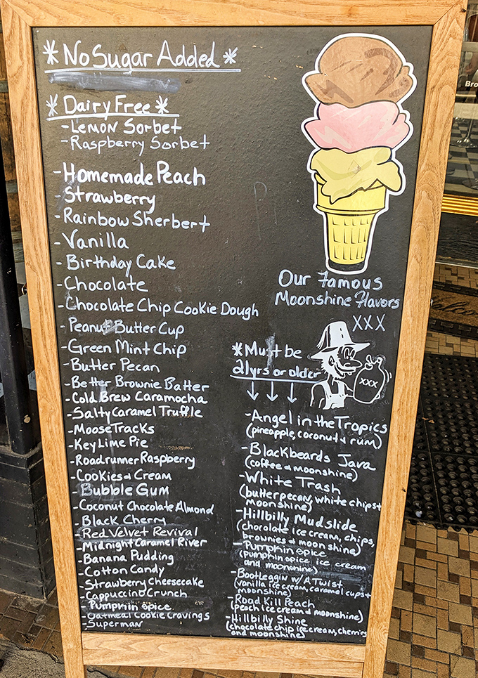 This menu board isn't just a list&mdash;it's a roadmap to happiness. The "moonshine flavors" section is particularly intriguing for adventurous souls.