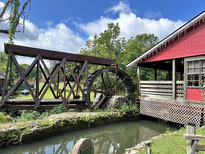 The massive water wheel isn't just for show&mdash;it's living history in motion, powering the mill just as it has for generations.