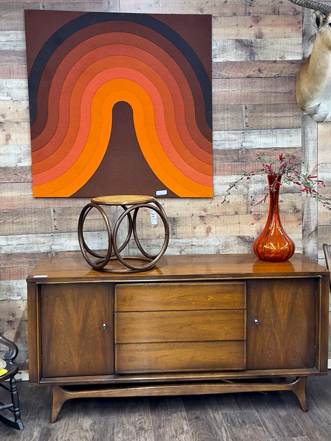 That mid-century modern credenza isn't just furniture—it's a time machine waiting to transport your living room back to 1965.