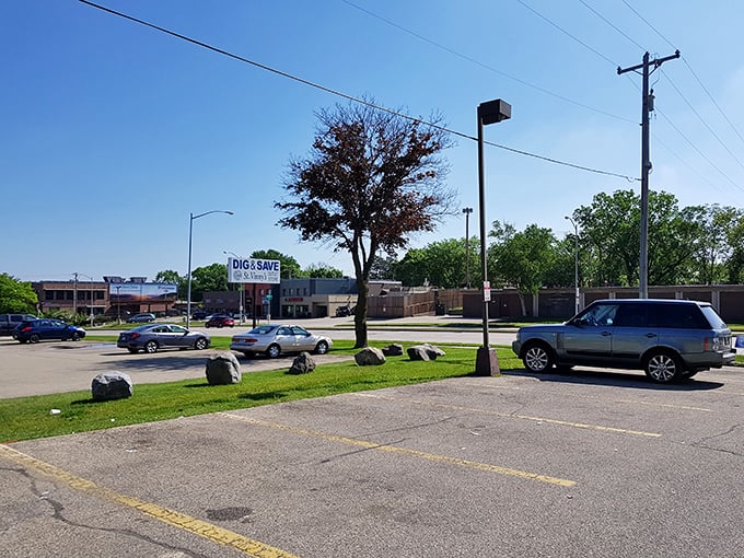 The full lot speaks volumes about what waits inside. Wisconsin's thrift enthusiasts know: Tuesday mornings are prime hunting time at this secondhand paradise.