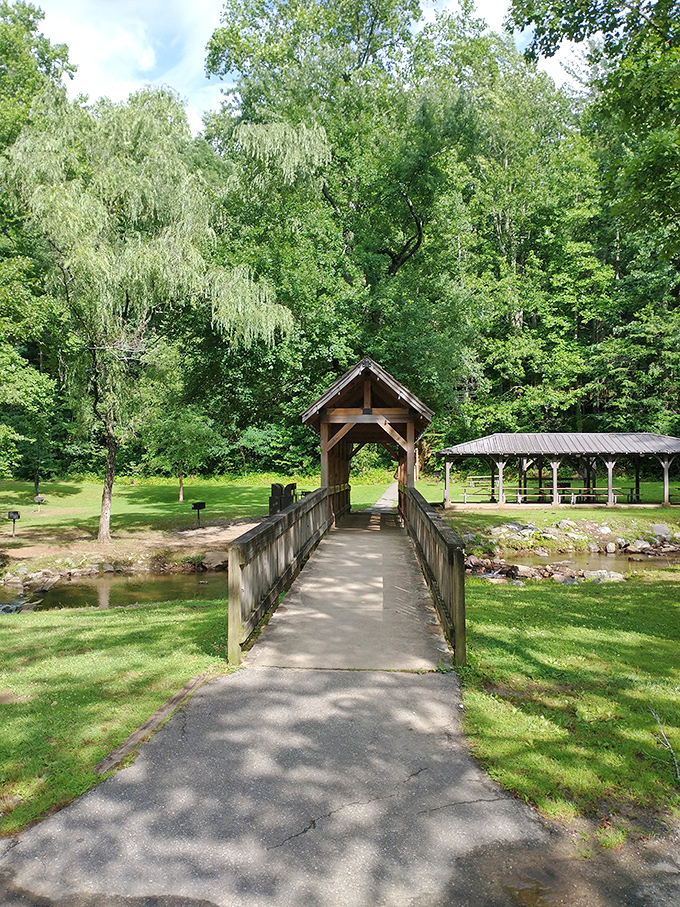 This charming covered bridge isn't just Instagram-worthy&mdash;it's a portal to picnic paradise where stress dissolves faster than sugar in sweet tea.