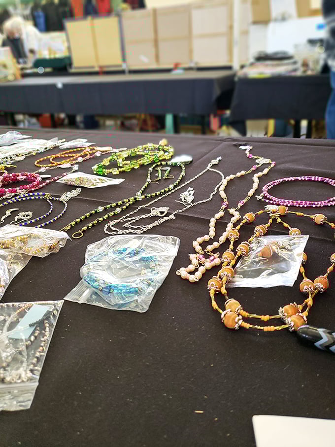 Dazzling possibilities await at the jewelry tables, where vintage beads and modern designs compete for your attention and wallet.