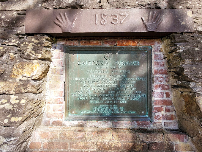 History set in stone! This 1837 plaque tells the tale of Caledonia Furnace, where iron was forged long before we had apps for everything.