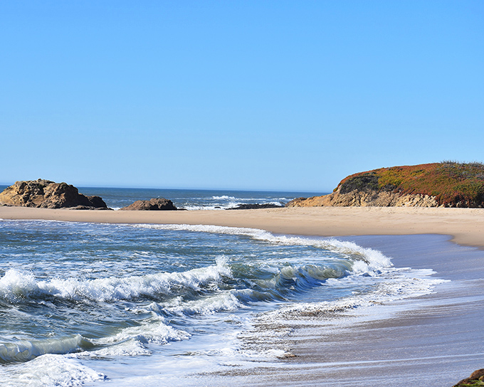 The Pacific doesn't whisper here; it announces itself with theatrical waves that seem choreographed specifically for your beach day soundtrack.