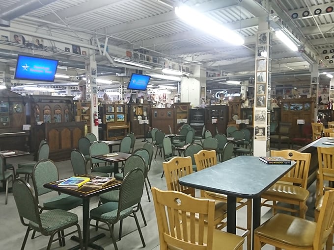 Even the café area feels like a time warp, surrounded by antique music machines that might burst into song at any moment.