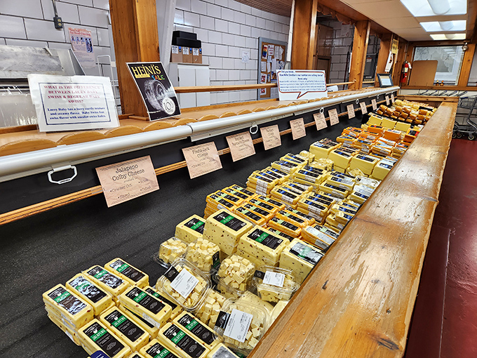 Each little wooden label tells a story of flavor. The sampling counter at Heini's turns casual visitors into self-proclaimed cheese connoisseurs within minutes.