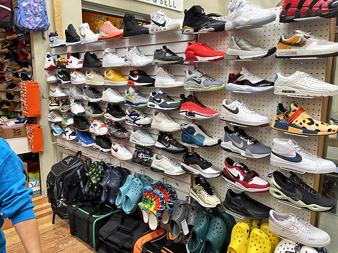 Sneakerheads, rejoice! This wall of footwear would make even Imelda Marcos pause in admiration&mdash;every style, every color, every decade represented.