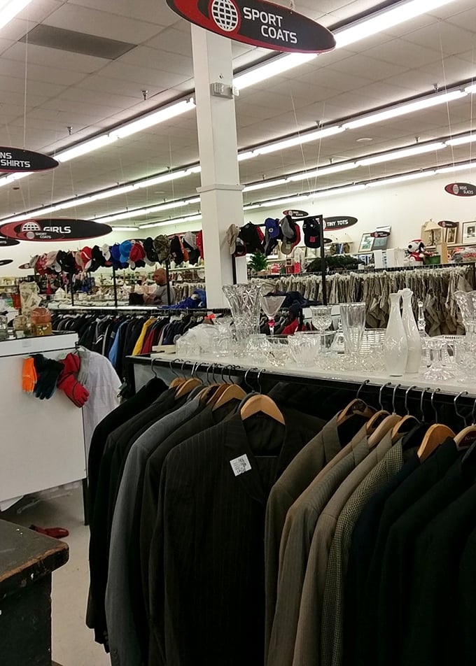 The sport coat section: where yesterday's boardroom power moves become today's vintage fashion statement, all organized by size for easy browsing.