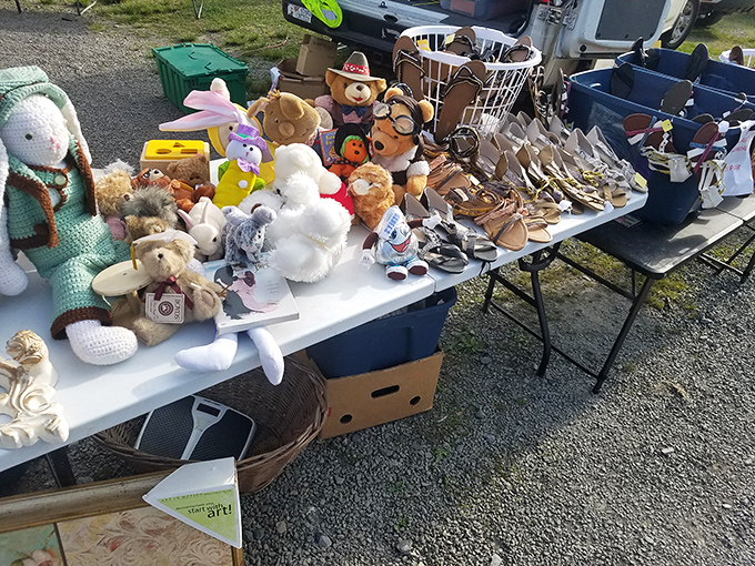 Childhood nostalgia by the tableful. These well-loved teddy bears and footwear have stories to tell and are ready for their second act.
