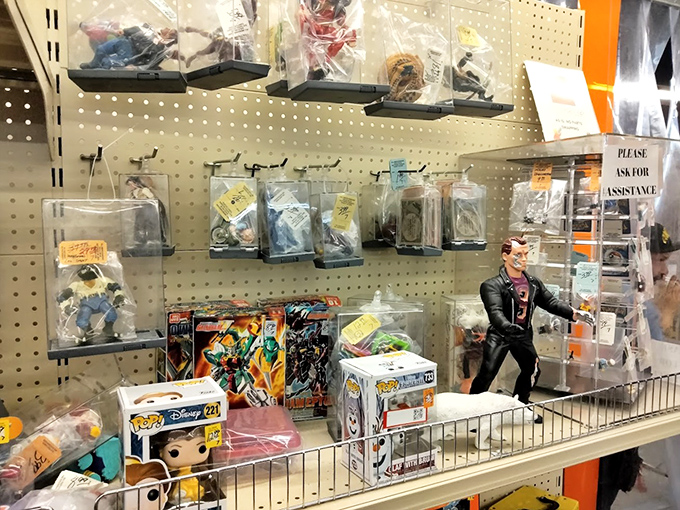 Action figures, collectibles, and nostalgic toys await behind plastic&mdash;guardians of childhood memories ready for their next adventure.