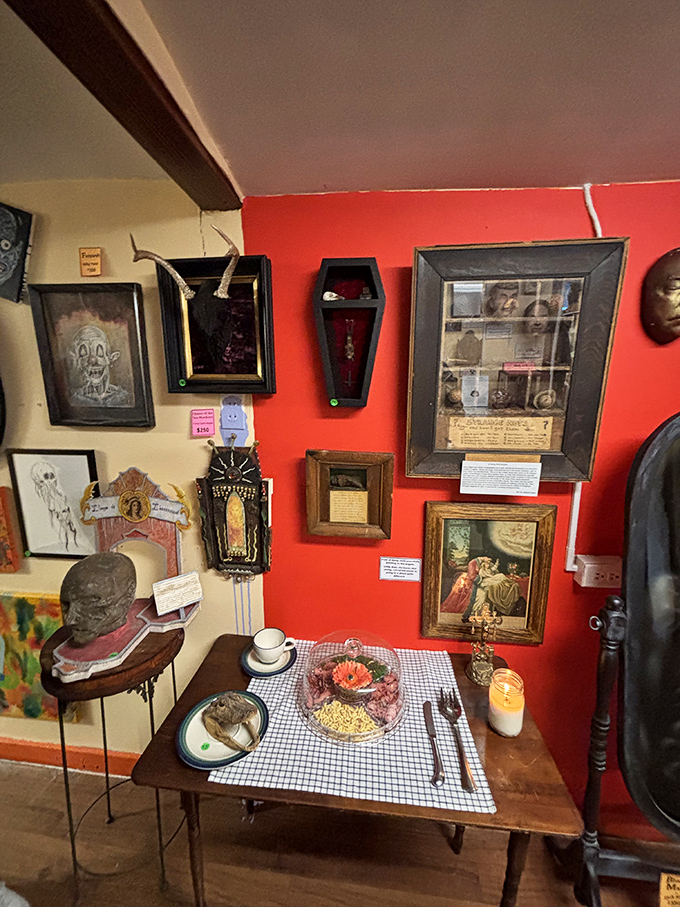 Dinner is served! This unsettling table setting proves that at the House of Oddities, even mealtime becomes a macabre affair.