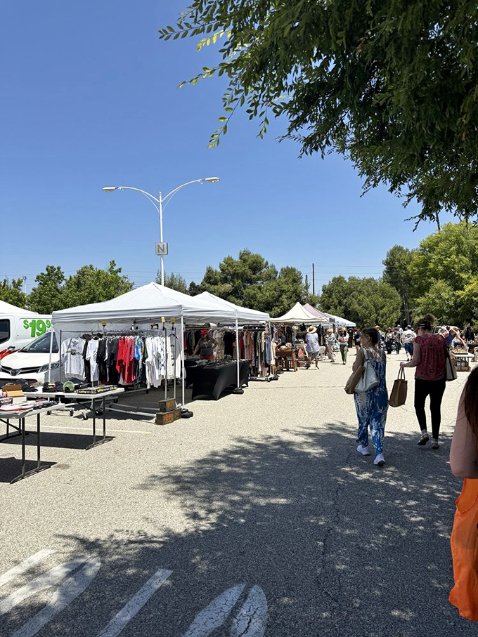 Under California's impossibly blue sky, shoppers meander through a maze of white canopies, where yesterday's treasures await tomorrow's homes.