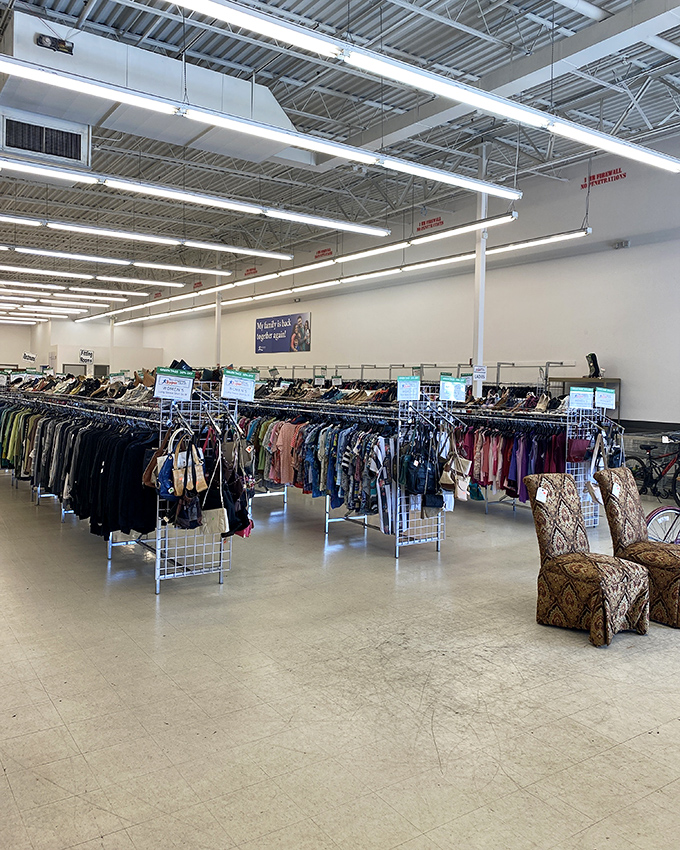 Rows upon rows of clothing possibilities stretch into the distance&mdash;a textile landscape where fashion dreams come true for pennies on the dollar.