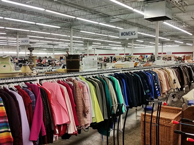 The women's section offers a rainbow of fashion history, where yesterday's trends await their second act.