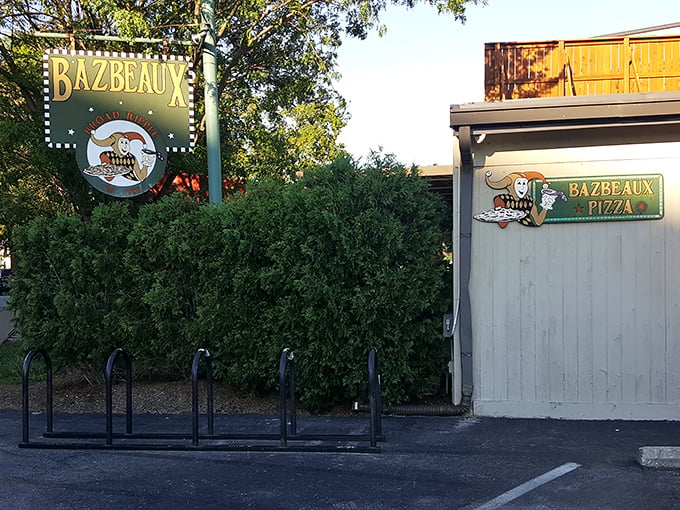 Bazbeaux's understated entrance belies the flavor explosion waiting inside this beloved Broad Ripple pizza institution.