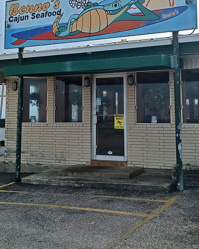 Benno's cheerful sign and simple storefront hide Gulf Coast magic inside. Sometimes the best seafood comes without fancy wrapping.