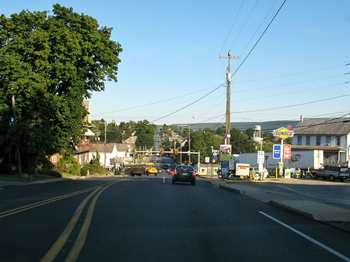 Horse power of a different kind! Blue Ball's roads accommodate both modern vehicles and traditional Amish transportation.