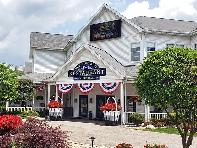 Blue Gate Restaurant: With patriotic bunting and flower baskets, this white Victorian beauty is like the prom queen of Amish restaurants – popular for all the right reasons.