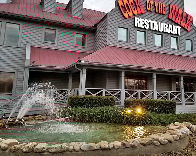 Cock of the Walk looks more like a country manor than a restaurant, but that fountain isn't the only thing making a splash here.