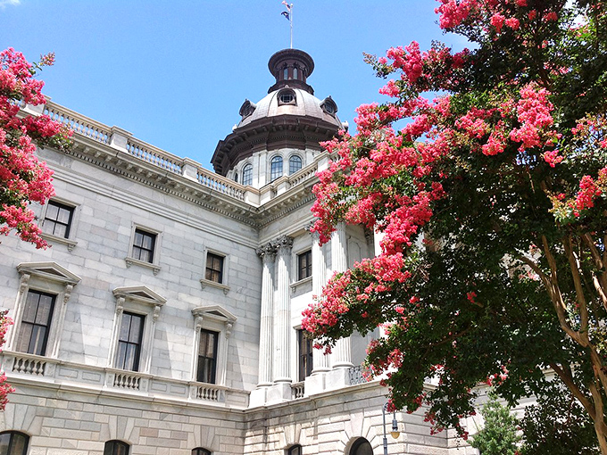 Columbia's State House gleams in the Carolina sunshine, its copper dome and lush gardens creating a capital photo opportunity.