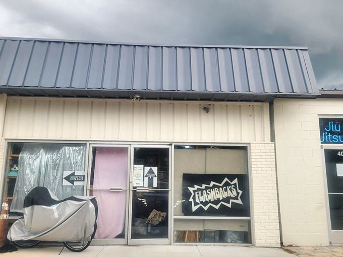 Flashbacks' no-frills storefront is the perfect disguise for a time machine filled with fashion from decades past.