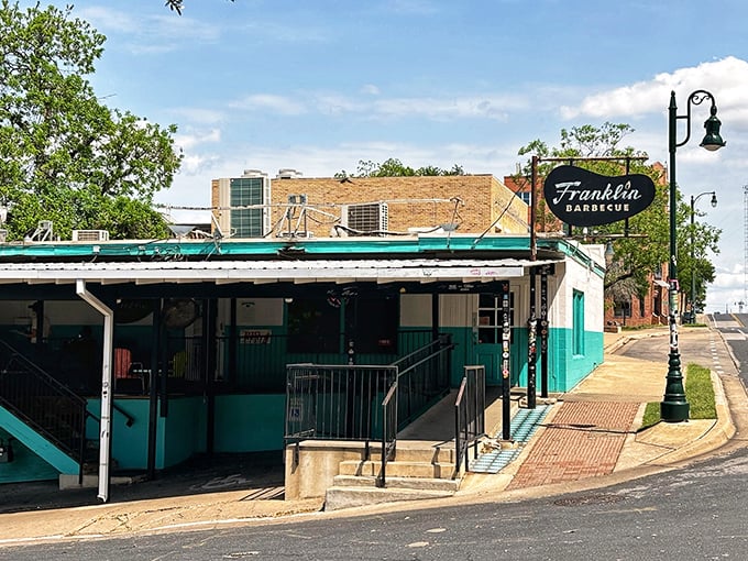 Franklin Barbecue's mint-green exterior is deceptively humble. Like finding a diamond in a tackle box&mdash;unassuming but priceless.