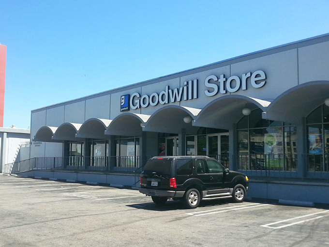 Goodwill's Los Angeles Campus stands proud in blue and white, a cathedral to the art of thrifting.