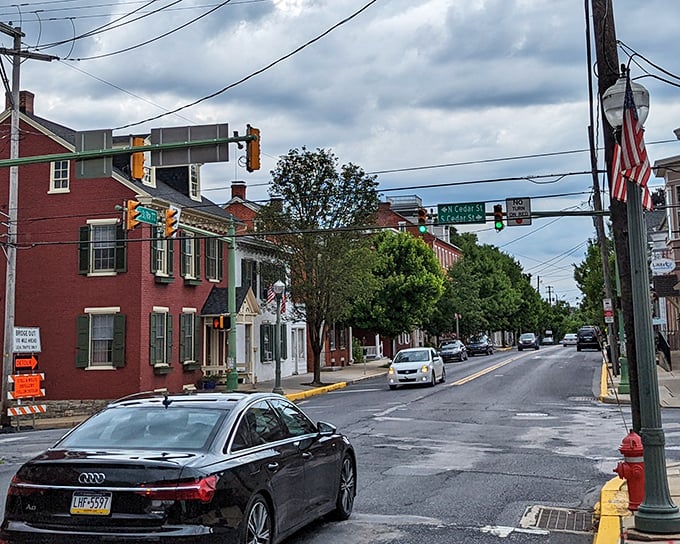 Lititz in autumn is a painter's dream&mdash;historic buildings nestled among trees dressed in their seasonal best.