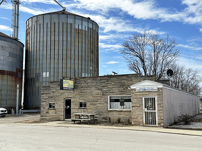 New Ross Steak House stands in the shadow of grain silos like a meat-lover's mirage in farm country.