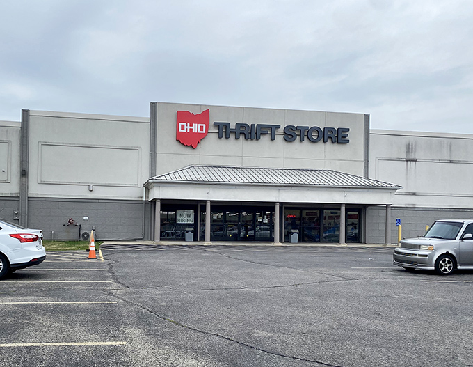 Ohio Thrift Store proudly wears its state pride with that unmistakable red Ohio-shaped logo &ndash; a Buckeye beacon for bargain hunters.
