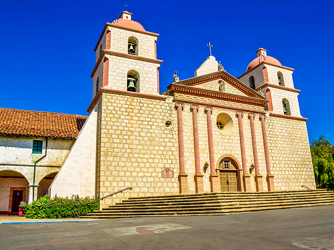 Not your average church entrance! This golden facade has been turning heads since before California was a state.