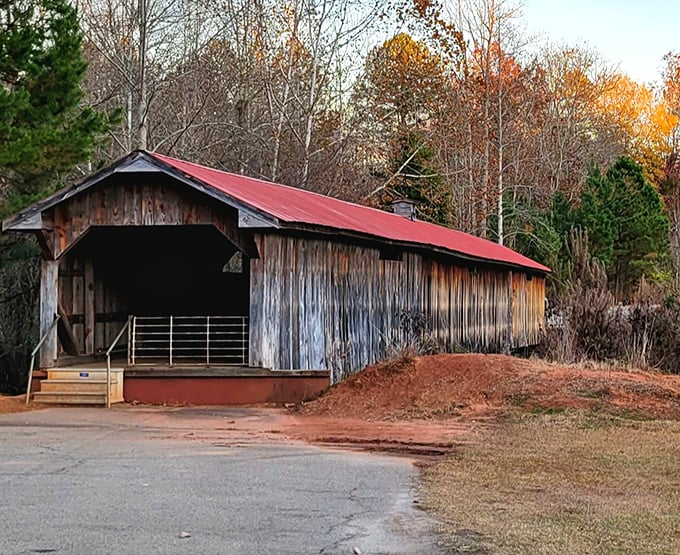 That red roof pops against the countryside like a barn-inspired fashion statement. Rural chic at its finest!