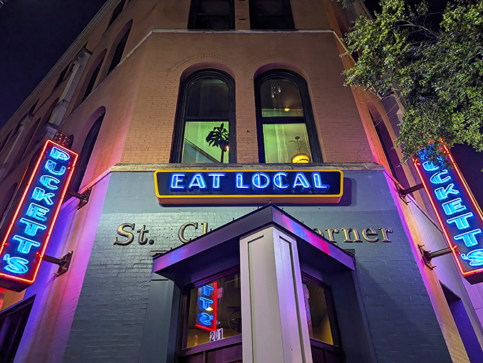 Puckett's neon glow transforms downtown Nashville after dark. "Eat Local" isn't just a suggestion&mdash;it's the path to enlightenment.