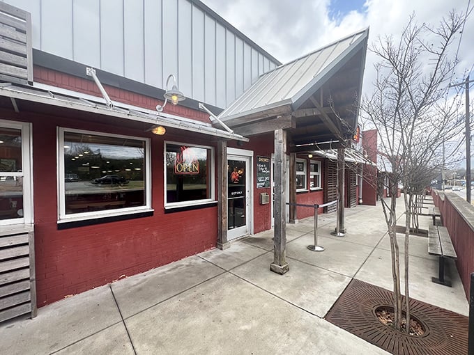 Rocky's rustic red exterior welcomes heat-seekers and flavor-chasers alike. That rabbit mural hints at the hop in your step after eating here.