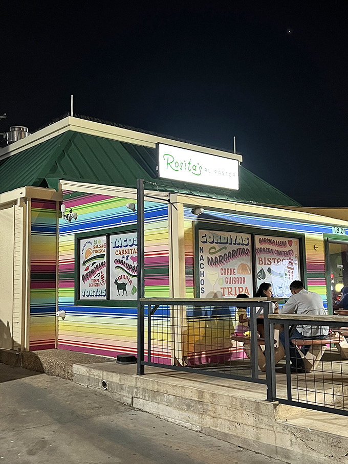 Rainbow stripes and a green roof—Rosita's dresses for the fiesta it delivers on your taste buds.