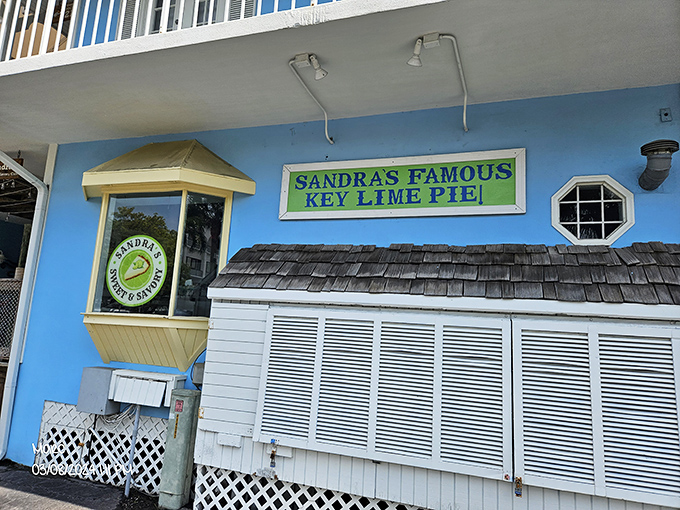 Sandra's blue bakery stands out like a delicious beacon, promising sweet relief from the Florida heat.