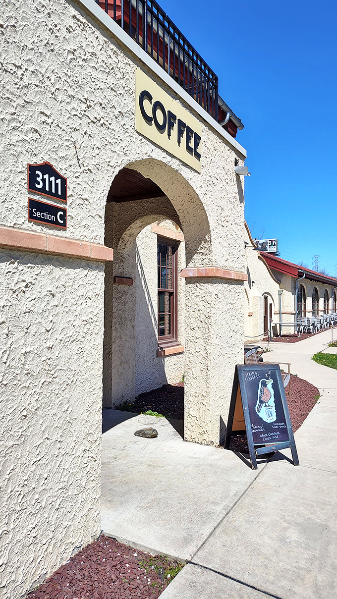 Spanish-style charm meets morning indulgence at this historic building turned coffee and donut haven.