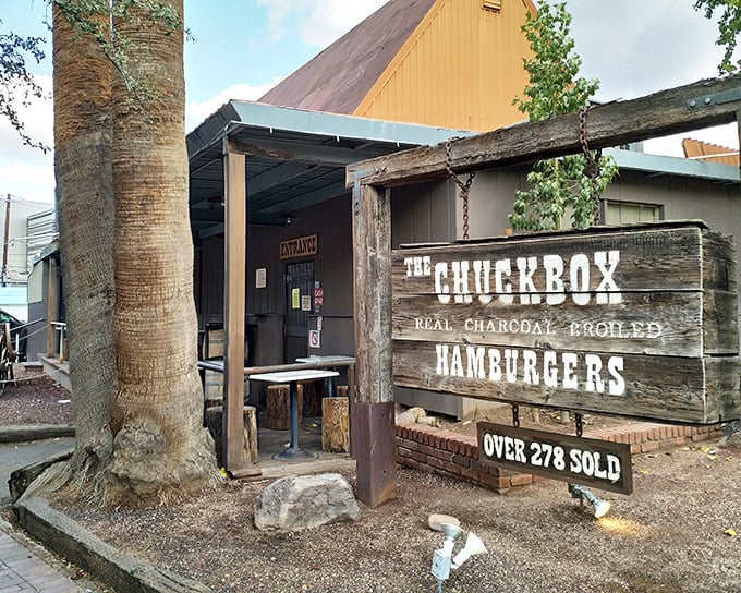 The Chuck Box's rustic wooden sign promises "real charcoal-broiled hamburgers" &ndash; a claim your nose will verify before you even order.