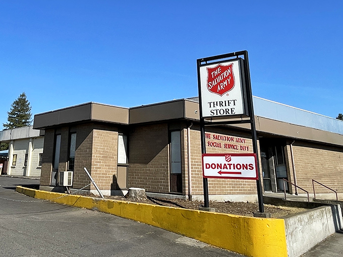 The Salvation Army's modest exterior hides a furniture wonderland inside. Don't judge this thrift book by its cover!