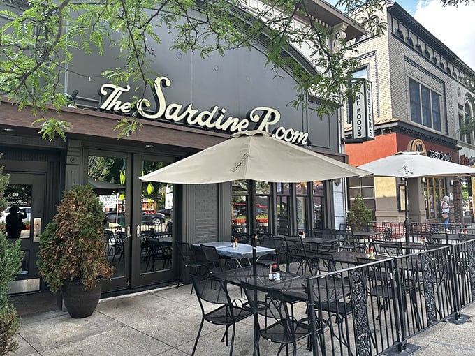 The Sardine Room's elegant patio &ndash; where Plymouth locals gather to see and be seen over oysters.