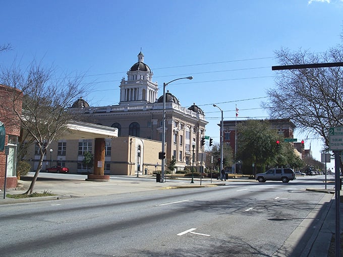 Valdosta's elegant buildings stand against clear blue skies – architectural gems from an era when craftsmanship wasn't just a buzzword.