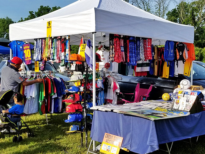 Neighborhood treasures await! Willow Glen's charming outdoor market blooms with colorful wares against a backdrop of spring blossoms.