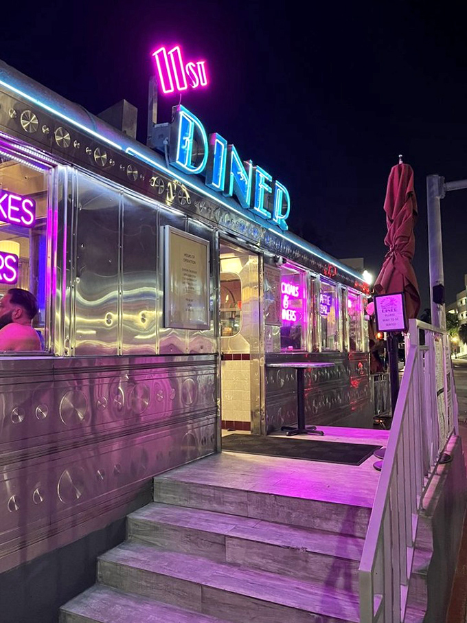 By night, 11th Street Diner's neon glow transforms it into a film noir set where the only crime is not ordering dessert.